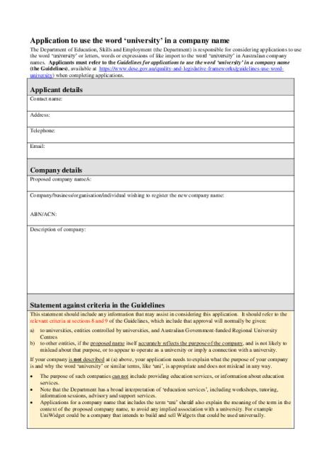 Application to use the word university in a company name - Department ...