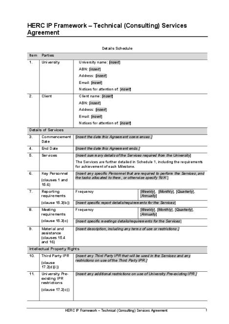 HERC IP Framework – Technical (Consulting) Services Agreement ...