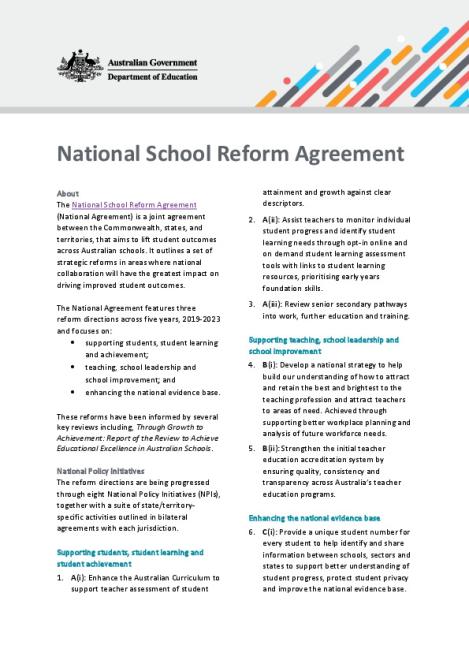 National School Reform Agreement - Department of Education, Australian ...