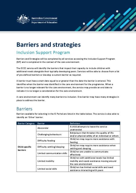 Inclusion Support Program barriers and strategies - Department of ...