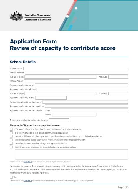Application form – Review of capacity to contribute score - Department ...
