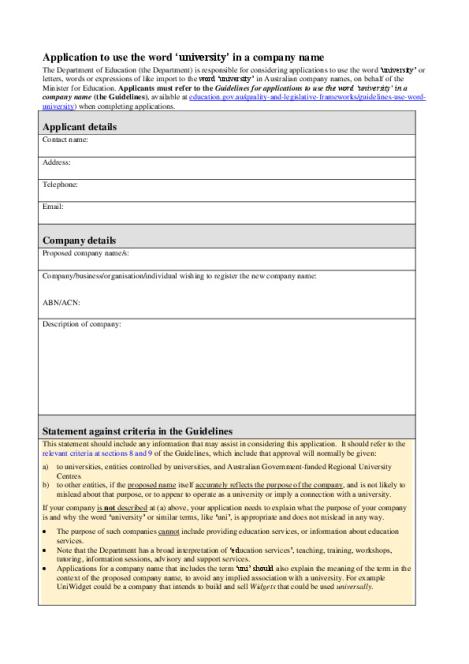 Application to use the word ‘university’ in a company name - Department ...