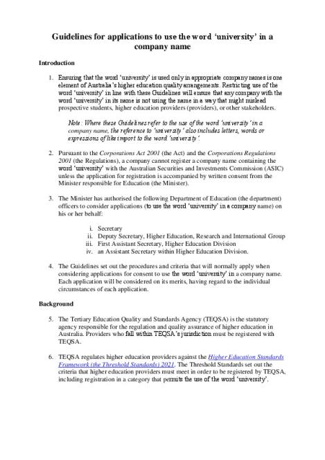 Guidelines for applications to use the word ‘university’ in a company ...