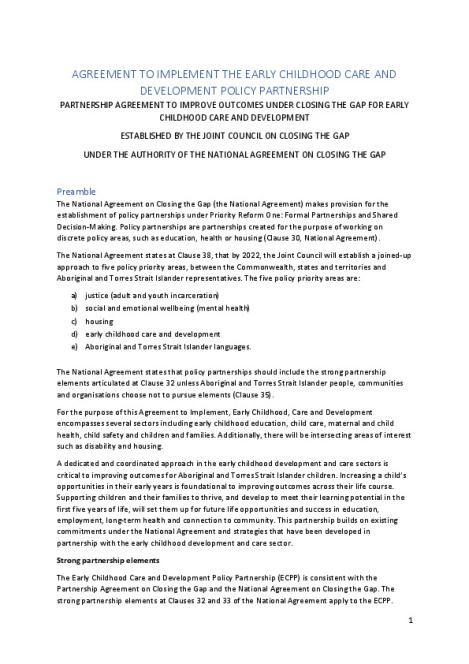 Agreement to Implement the Early Childhood Care and Development Policy ...