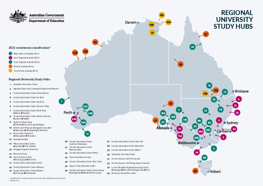 Regional University Study Hub location map - Department of Education ...