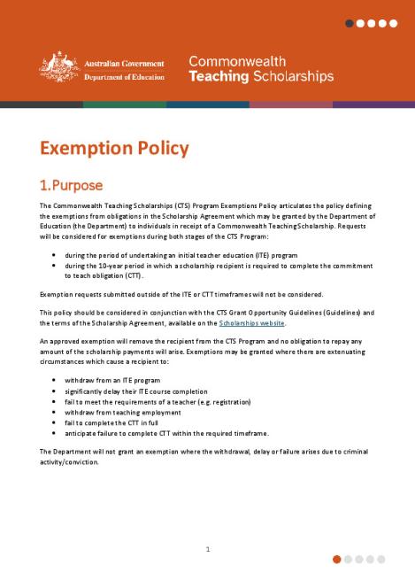 Commonwealth Teaching Scholarships Exemptions Policy - Department of ...