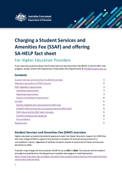 Student Services and Amenities Fee (SSAF) and SA-HELP fact sheet ...
