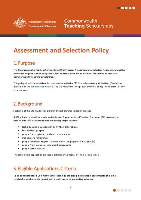 Commonwealth Teaching Scholarships Assessment and Selection Policy ...