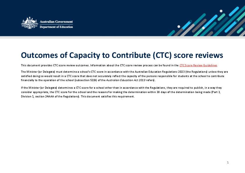 Outcomes of Capacity to Contribute (CTC) score reviews - Department of ...