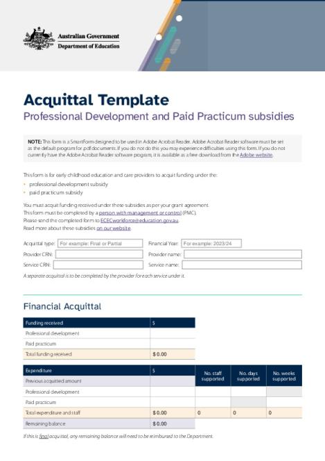Acquittal form for professional development and paid practicum ...