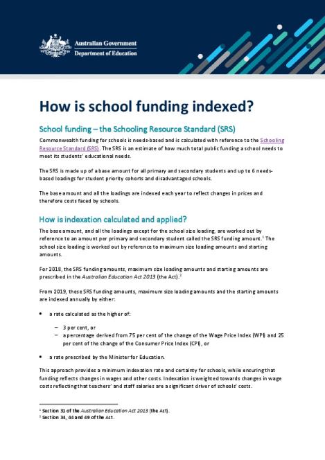 How is school funding indexed? - Department of Education, Australian ...