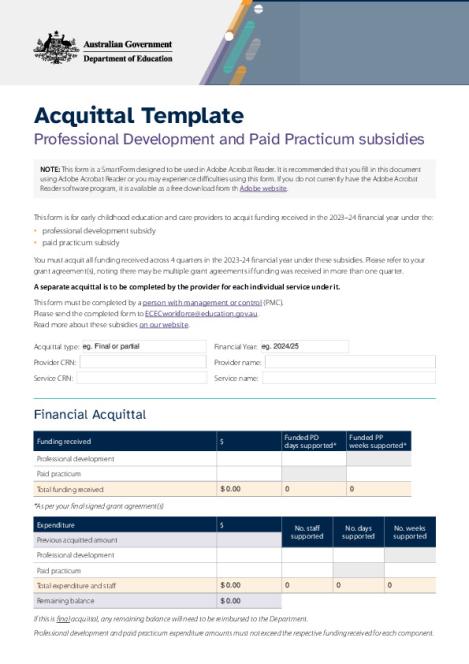 Acquittal form for professional development and paid practicum ...