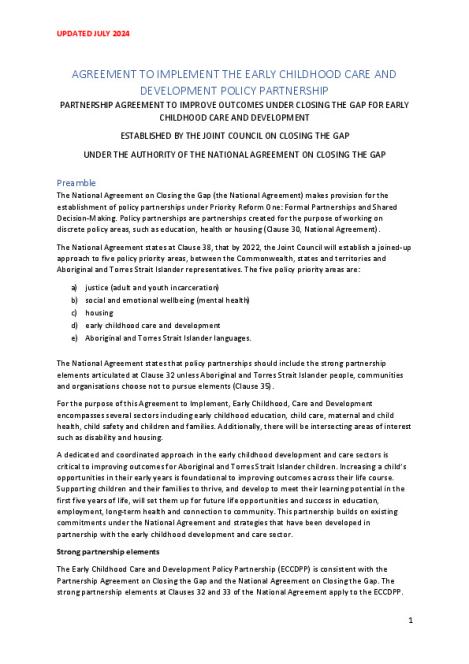 Agreement to Implement the Early Childhood Care and Development Policy ...