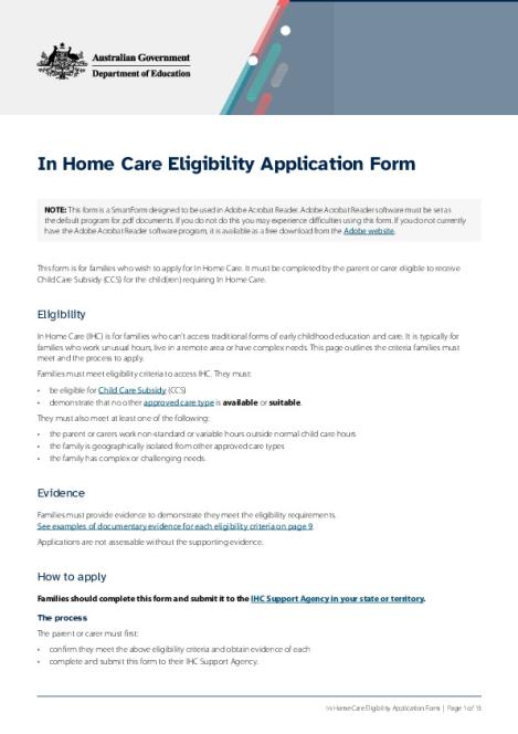 In Home Care Eligibility Application Form - Department of Education ...