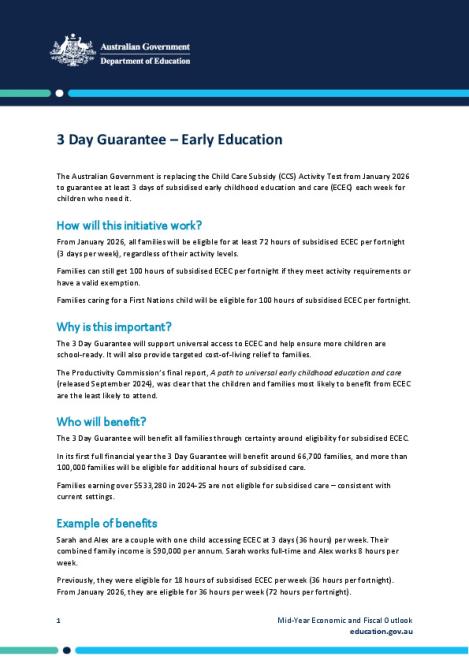 Fact Sheet - 3 Day Guarantee – Early Education - Department of ...