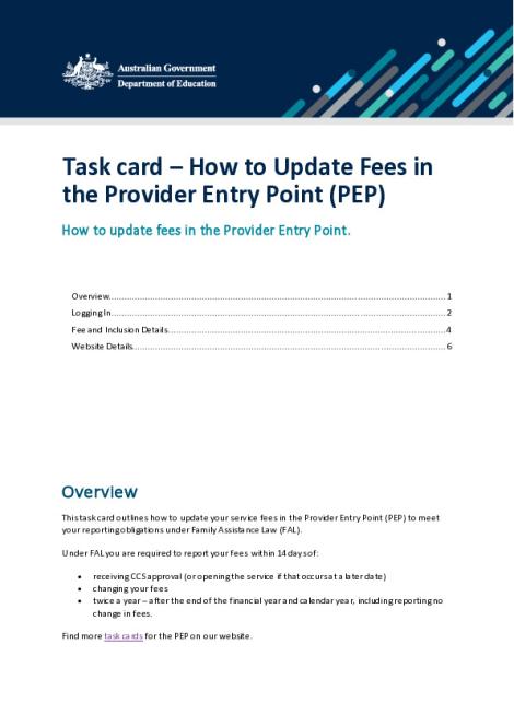 How to update fees in the Provider Entry Point - Department of ...