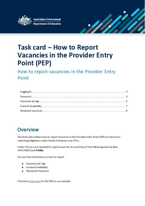 How to report vacancies in the Provider Entry Point - Department of ...