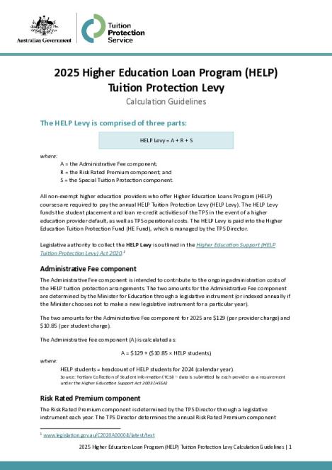 2025 Higher Education Loan Program (HELP) Tuition Protection Levy ...
